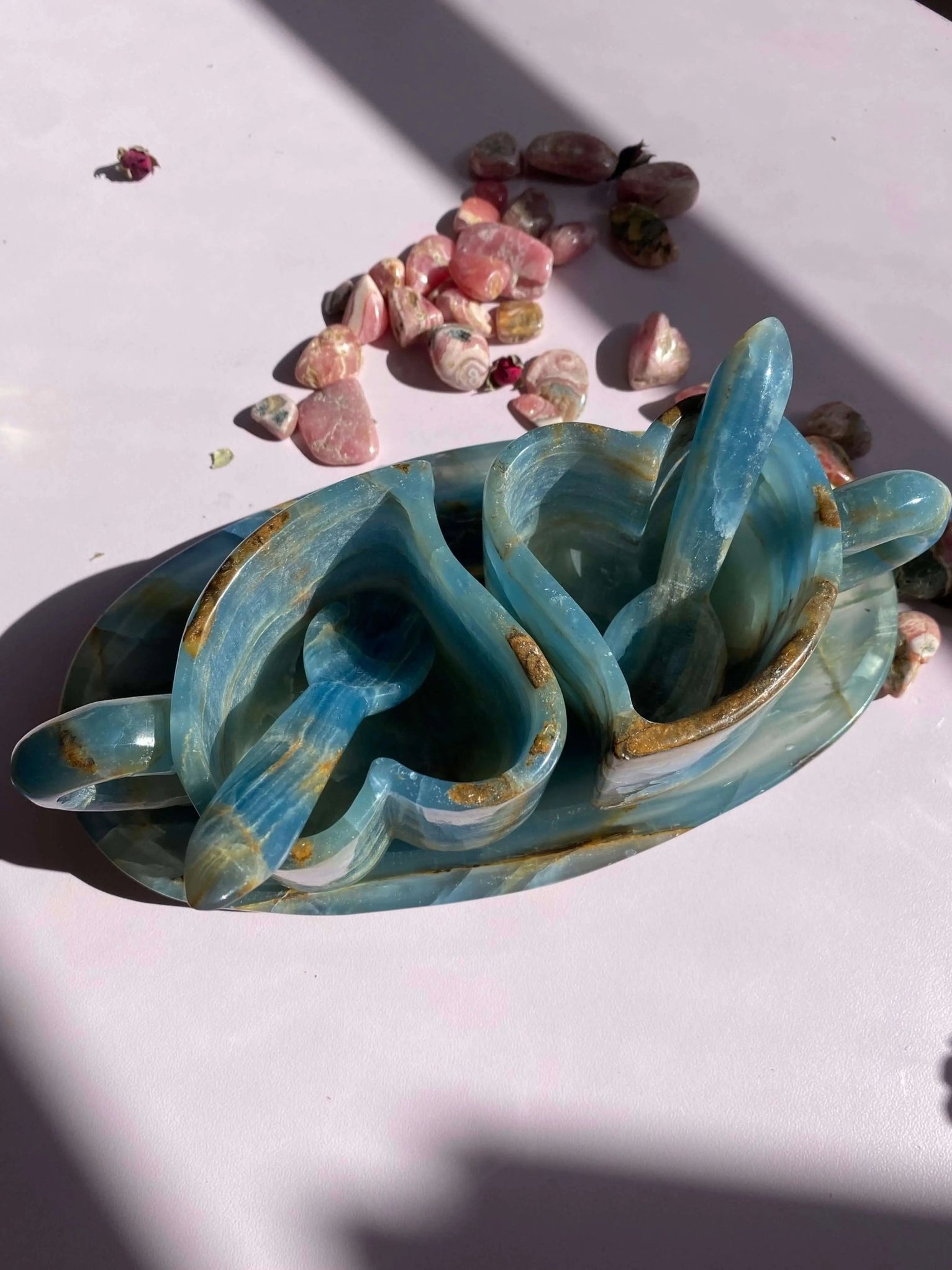 Lemurian Calcite (Blue Onyx) Tea Cups Set