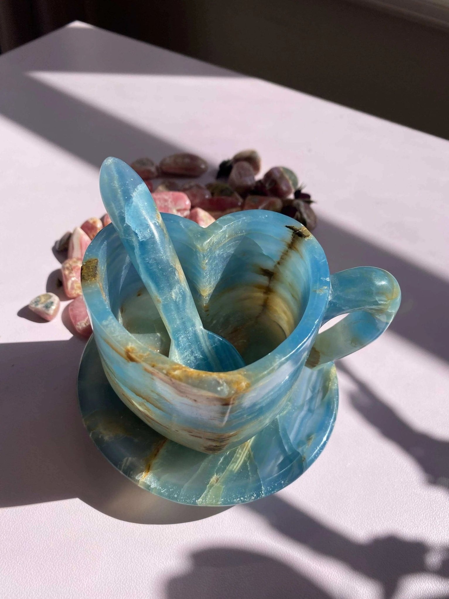 Lemurian Calcite (Blue Onyx) Tea Cups Set
